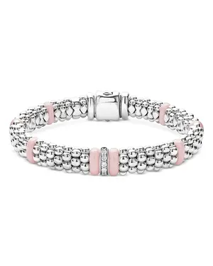 Lagos Sterling Silver, Diamond, And Ceramic Bead Bracelet - Pink/silver