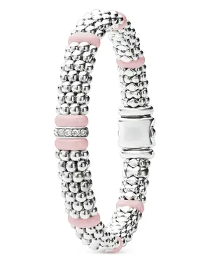 Lagos Sterling Silver, Diamond, And Ceramic Bead Bracelet - Pink/silver