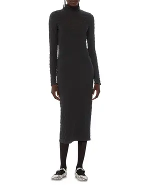 Whistles Textured High Neck Long Sleeve Dress - Black