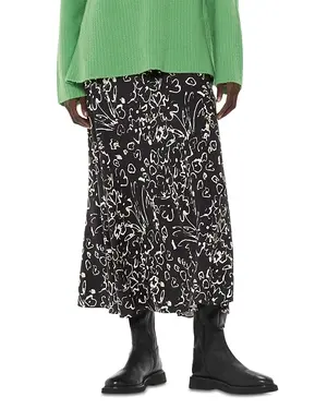 Whistles Scribble Bouquet Bias Cut Skirt - Blackmulti