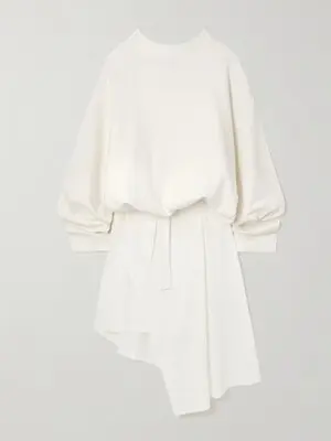 Marie Adam-Leenaerdt Oversized Belted Layered Cotton-blend Jersey Midi Dress - White