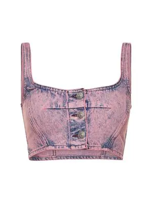 Marni Cotton Denim Crop Top Pink