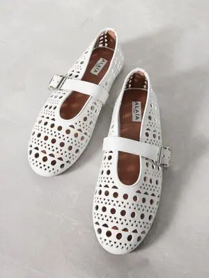 Alaïa Alaïa - Vienne Perforated-leather Ballet Flats - Womens - White - 35.5 EU/IT - White
