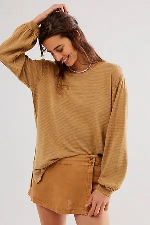 Free People Johana Linen Skort Brown Sugar