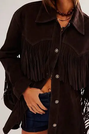 Free People We The Free Fringe Out Suede Jacket - Hot Chocolate