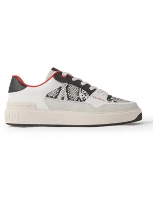 Balmain B-court Snake-effect Leather And Suede Sneakers