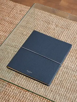 SERAPIAN Large Logo-print Full-grain Cachemire Leather Notebook - Blue