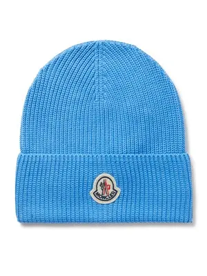 Moncler Logo-appliquéd Ribbed Beanie - Blue