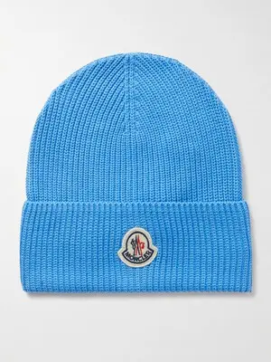 Moncler Logo-appliquéd Ribbed Beanie - Blue