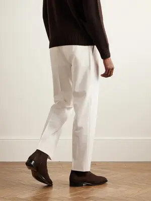 Zegna Slim-fit Pleated Cotton And Wool-blend Twill Trousers