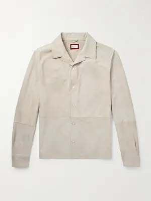 Brunello Cucinelli Camp-collar Suede Shirt - Neutrals