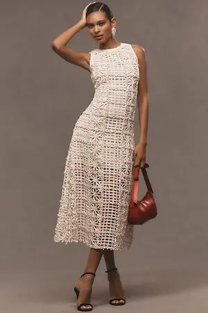 Endless Rose Textured Lace Midi Dress - Ivory