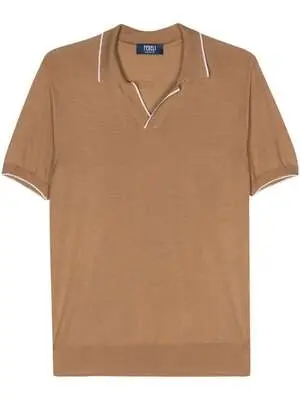Fedeli Wave Fine-knit Polo Shirt - Brown