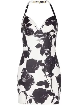 Balmain Floral-print Leather Minidress