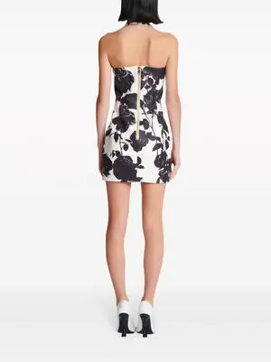 Balmain Floral-print Leather Minidress