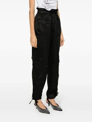GANNI Satin Cargo Trousers - Black