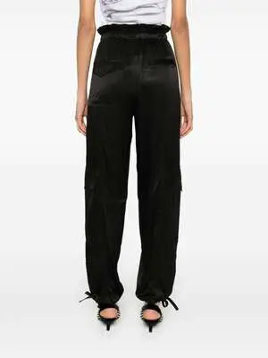 GANNI Satin Cargo Trousers - Black