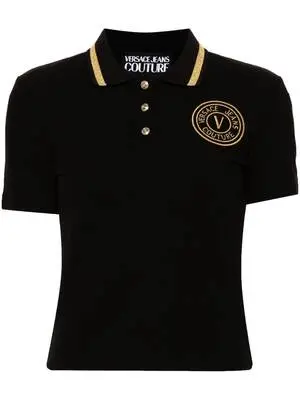 Versace V-emblem Piqué Polo Shirt - Black