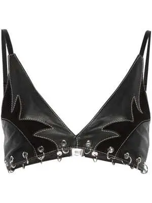 Pinko Rings-detailed Leather Bralette Top - Black