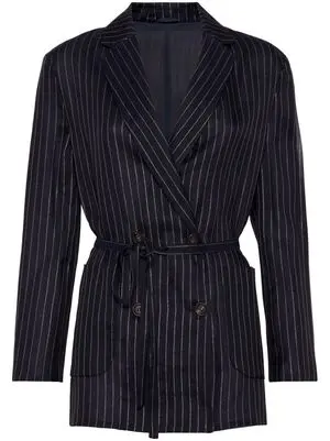 Brunello Cucinelli Pinstripe Belted Blazer