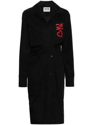 Moschino Logo-embroidered Poplin Midi Dress - Black