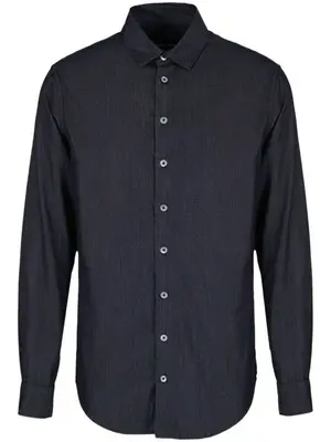 Giorgio Armani Slub-effect Cotton Shirt - Blue
