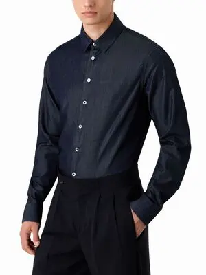 Giorgio Armani Slub-effect Cotton Shirt - Blue
