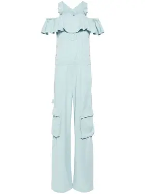 Moschino Ruffle-detail Cold-shoulder Jumpsuit - Blue