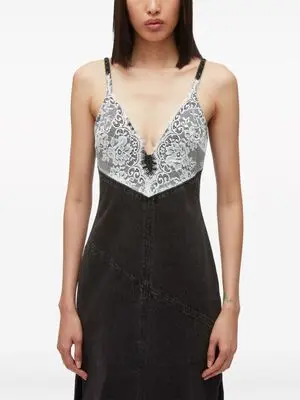black denim slip dress Washed Black V-Neck Denim Slip Dress with Lace