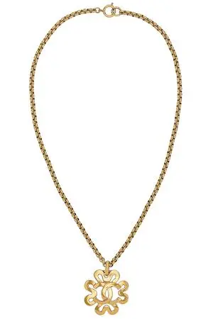 Chanel 1995 Cc Flower Pendant Necklace - Light Gold