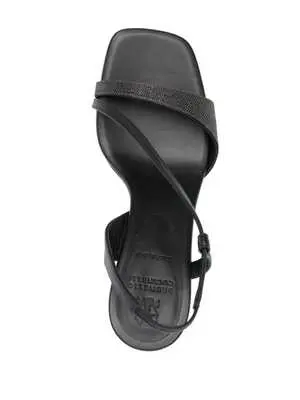 Brunello Cucinelli 95mm Monili-chain Leather Sandals - Silver
