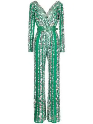 SAIID KOBEISY Embellished V-neck Jumpsuit - Green