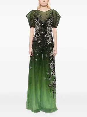 SAIID KOBEISY Gradient-effect Beaded Tulle Jumpsuit - Green