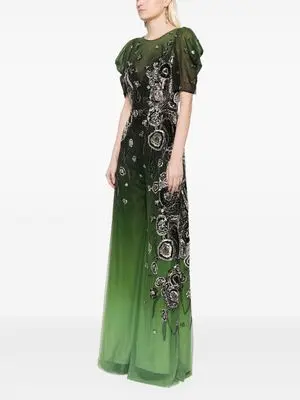 SAIID KOBEISY Gradient-effect Beaded Tulle Jumpsuit - Green