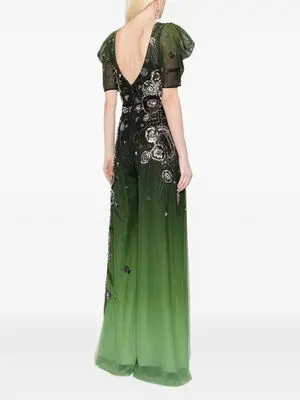 SAIID KOBEISY Gradient-effect Beaded Tulle Jumpsuit - Green