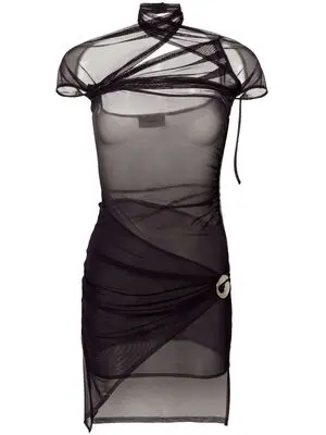 Coperni Asymmetric Sheer Mesh Mini Dress - Purple
