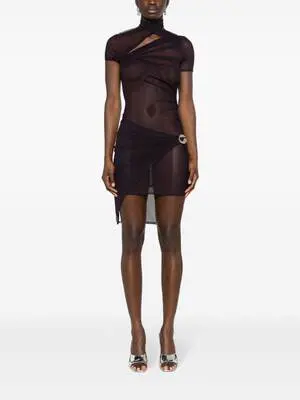 Coperni Asymmetric Sheer Mesh Mini Dress - Purple