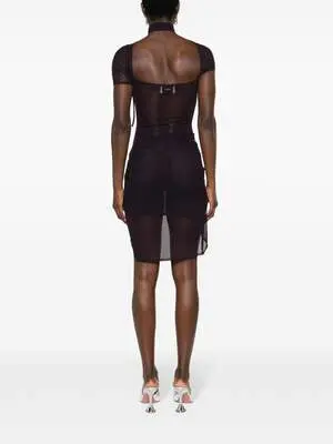 Coperni Asymmetric Sheer Mesh Mini Dress - Purple