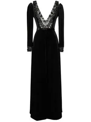 SAIID KOBEISY Beaded Velvet Jumpsuit - Black