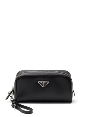 Prada Enamel-logo Saffiano Leather Clutch - Black