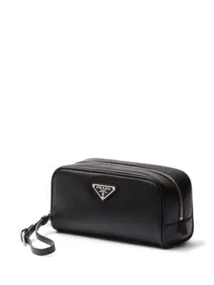Prada Enamel-logo Saffiano Leather Clutch
