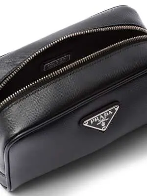 Prada Enamel-logo Saffiano Leather Clutch