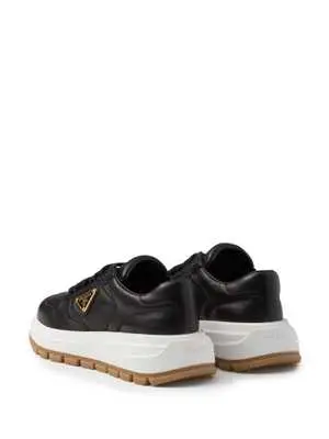 Prada Triangle-logo Leather Sneakers - Black
