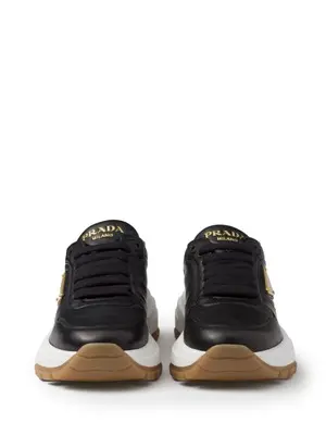 Prada Triangle-logo Leather Sneakers - Black