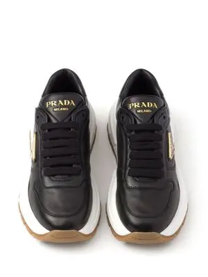 Prada Triangle-logo Leather Sneakers - Black