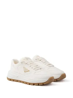 Prada Triangle-logo Leather Sneakers - White