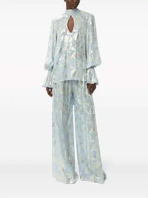 Nina Ricci Floral-jacquard Palazzo Pants - Blue