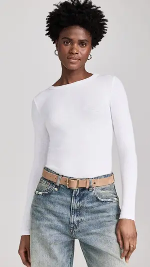 Enza Costa Textured Rib Crewneck T-shirt - White