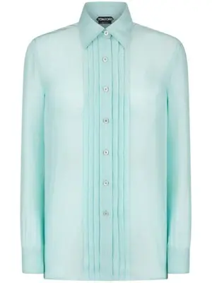 TOM FORD Plissé-detail Silk Shirt - Blue