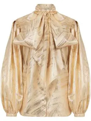 Nina Ricci Pussy-bow Foiled Blouse - Gold